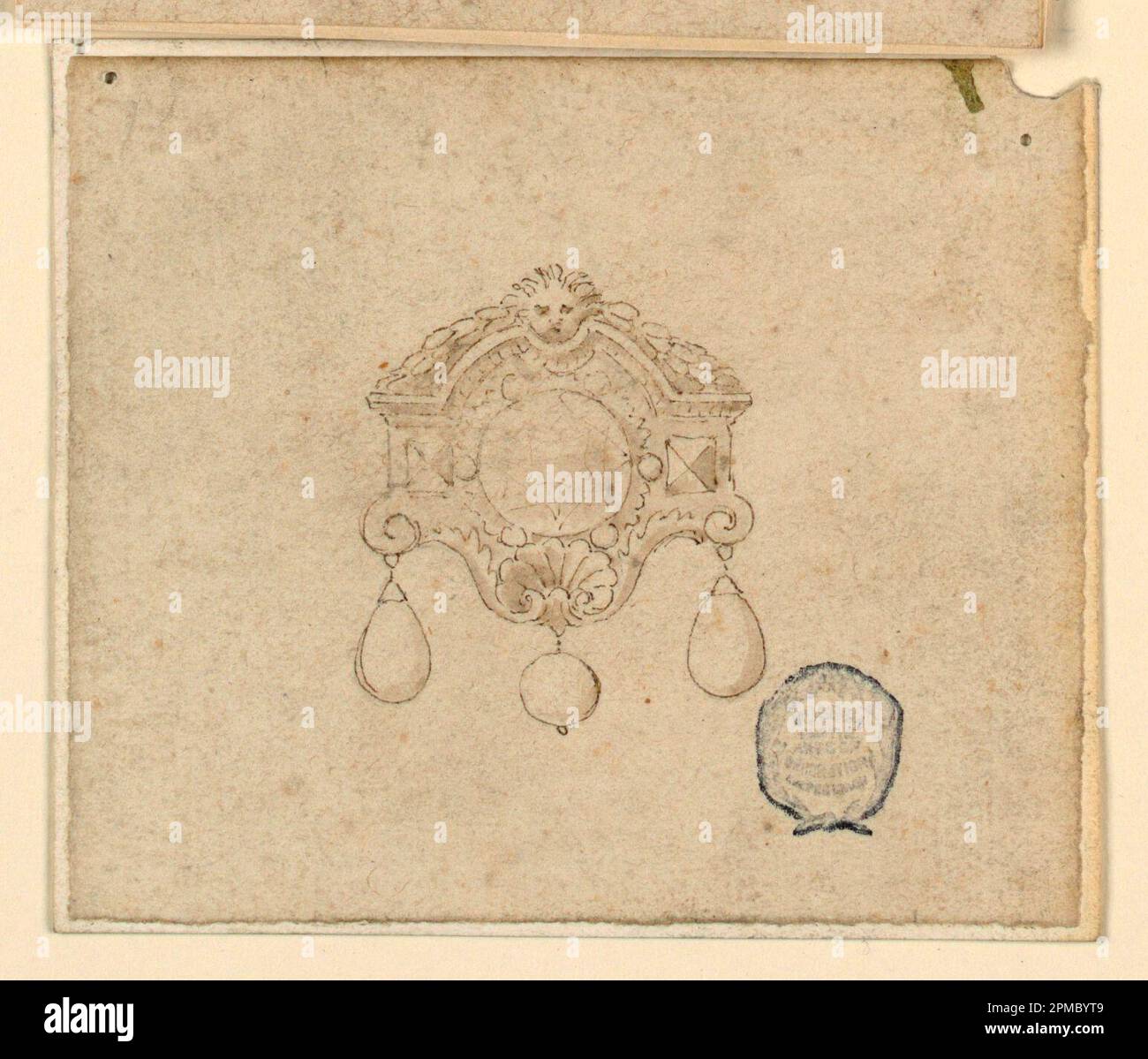 Drawing, Design for Brooch with Gems and Hanging Diamonds; Italy; pen ...