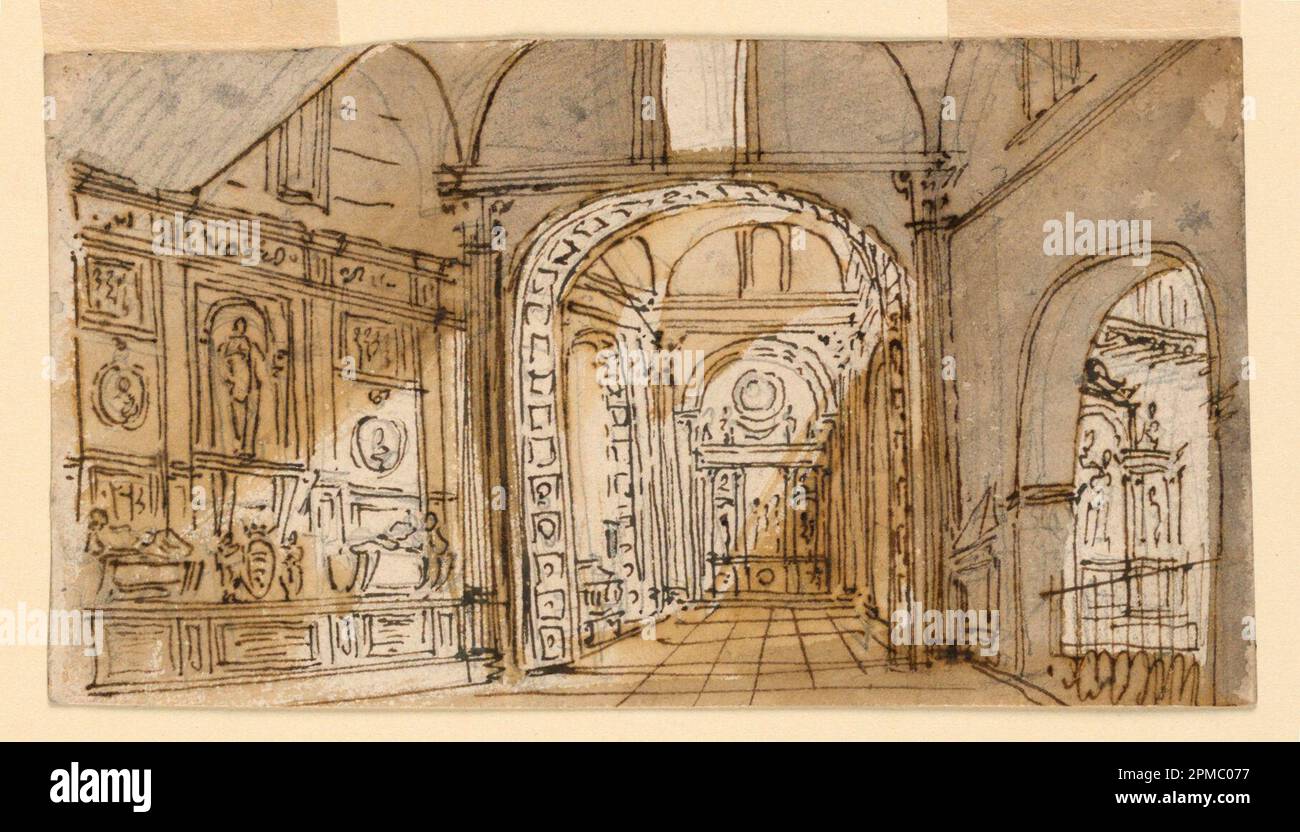 Drawing, Stage Design, Church Interior; Italy; pen and bistre ink ...