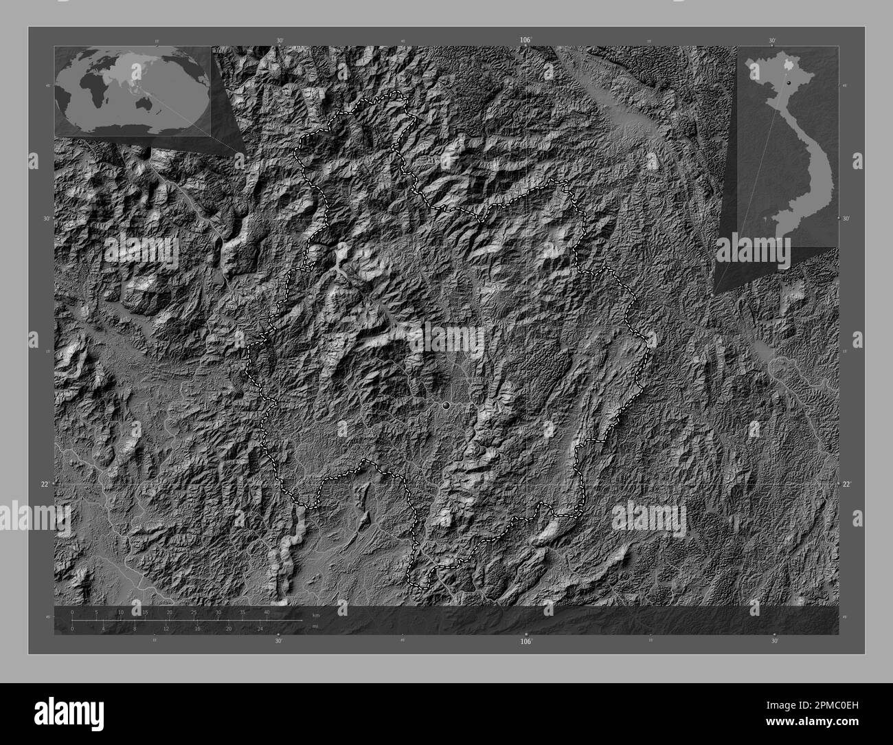 Bac Kan, province of Vietnam. Bilevel elevation map with lakes and ...