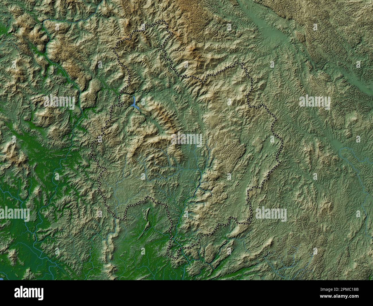 Bac Kan, province of Vietnam. Colored elevation map with lakes and ...