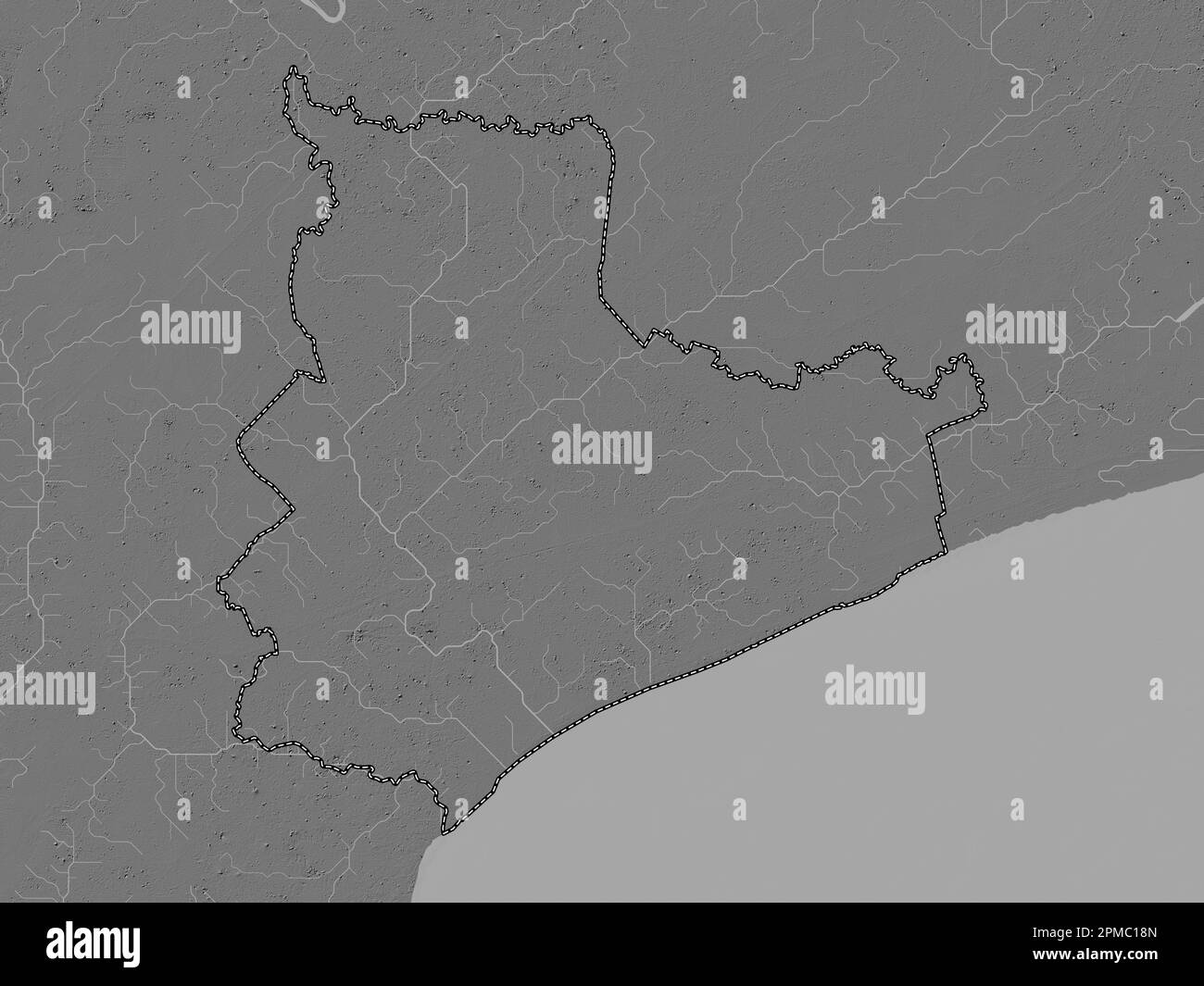 Bac Lieu, province of Vietnam. Bilevel elevation map with lakes and ...