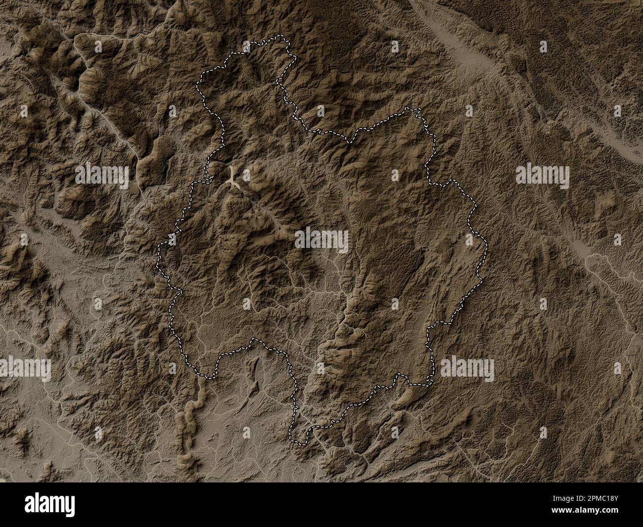 Bac Kan, province of Vietnam. Elevation map colored in sepia tones with ...