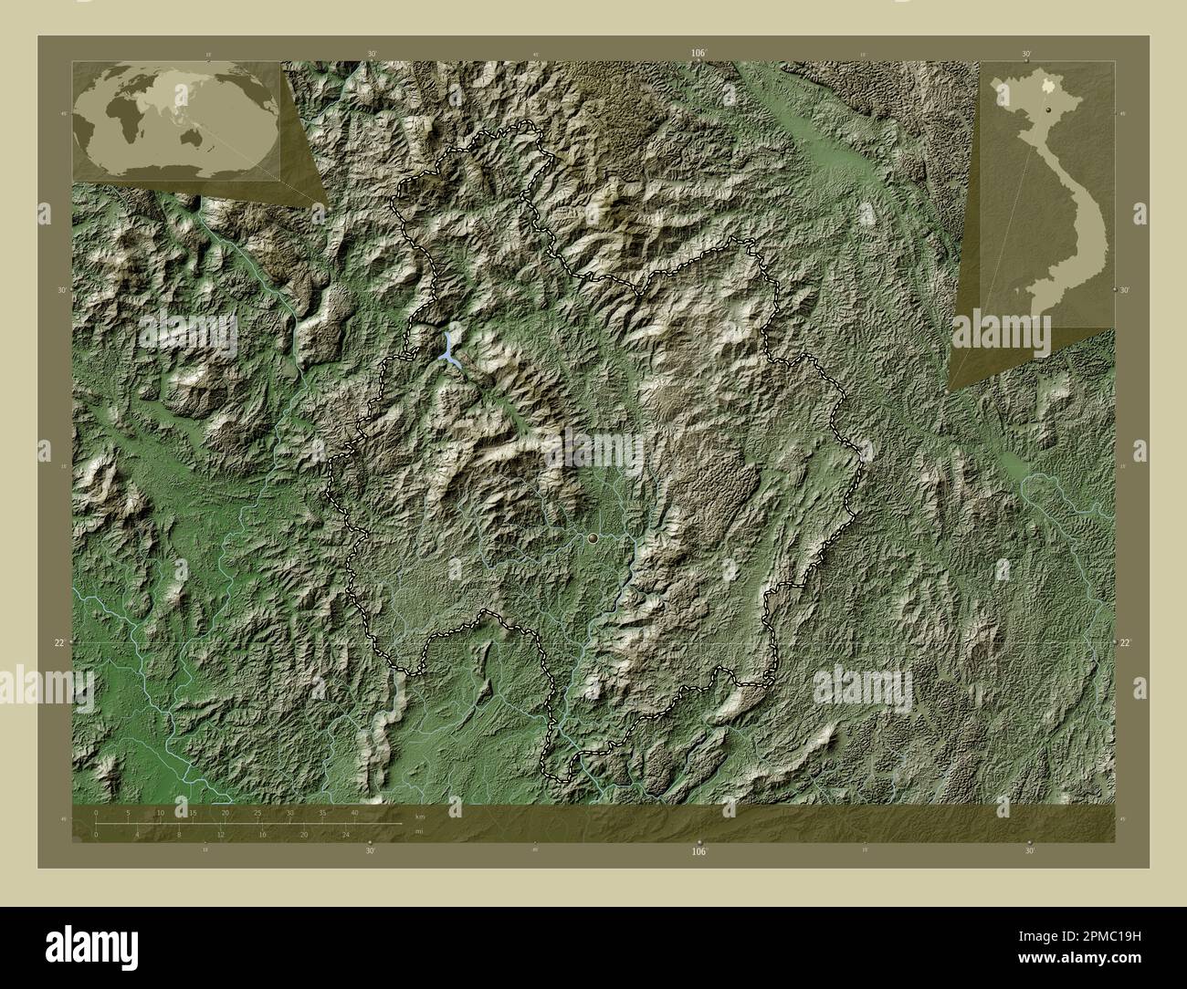Bac Kan, province of Vietnam. Elevation map colored in wiki style with ...