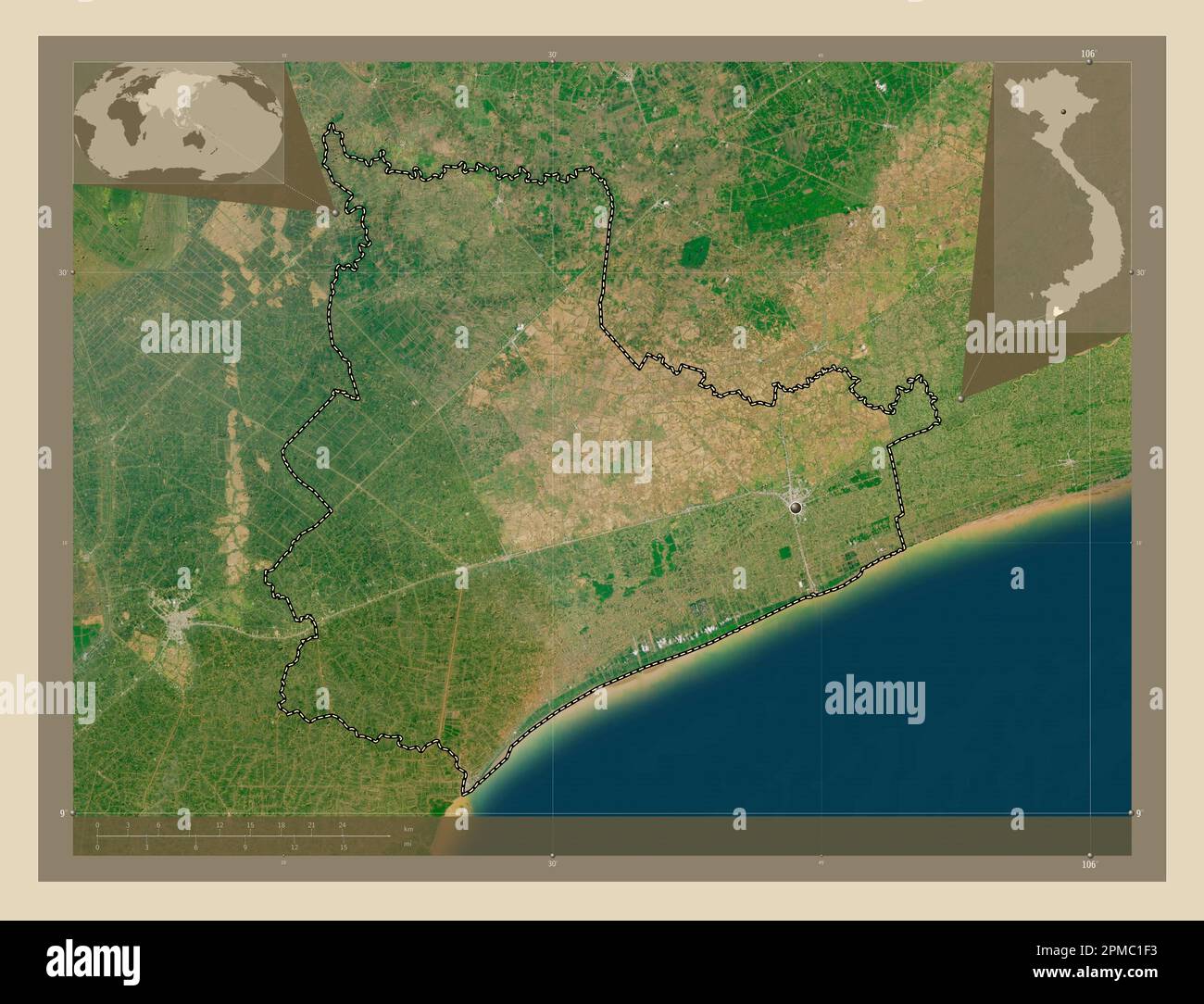 Bac Lieu, province of Vietnam. High resolution satellite map. Locations ...