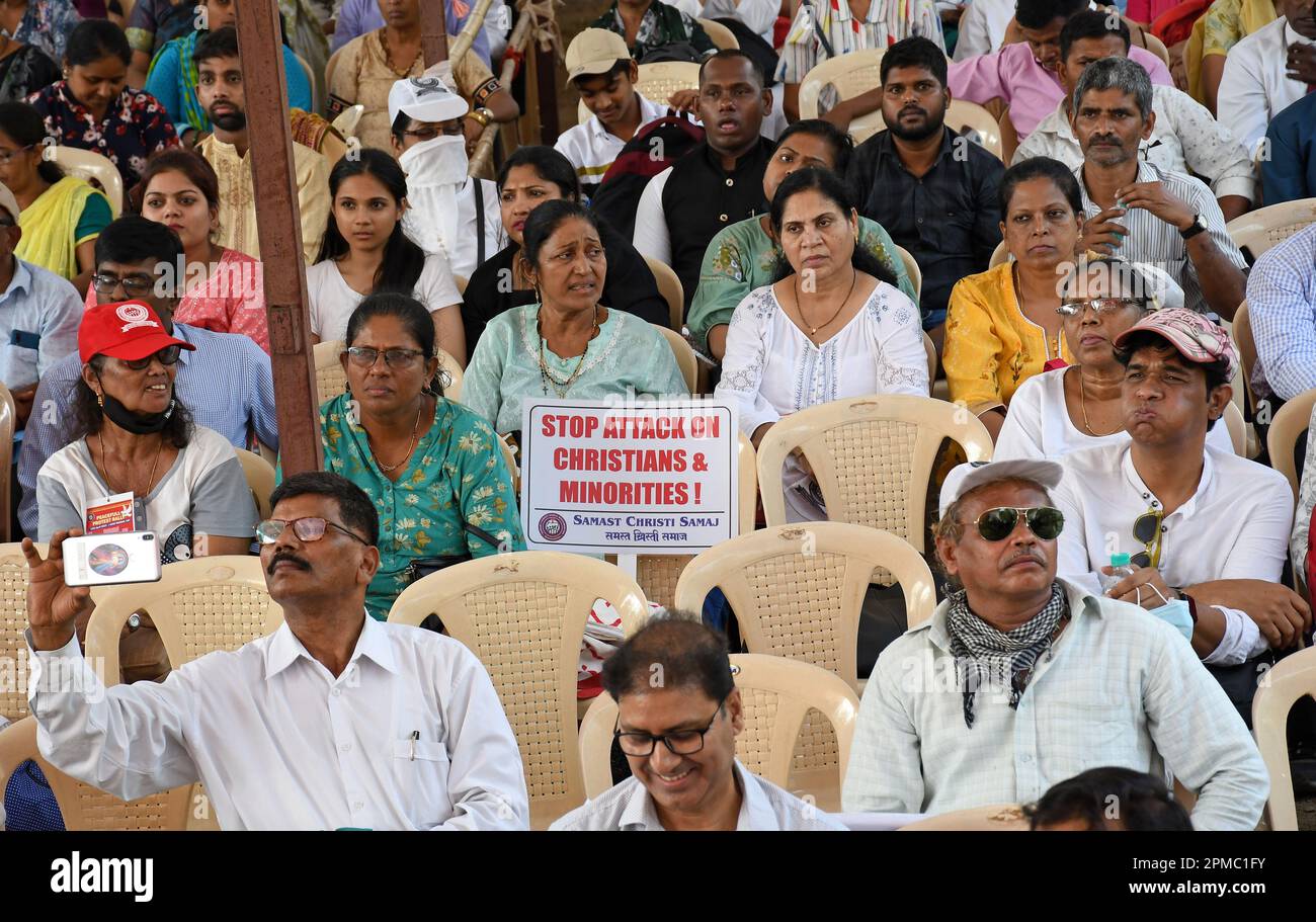 Mumbai, India. 12th Apr, 2023. Member of the Christian community holds ...