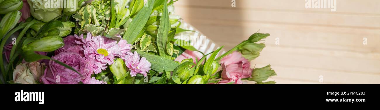 two bouquets of roses, daisies, lisianthus, chrysanthemums, unopened ...