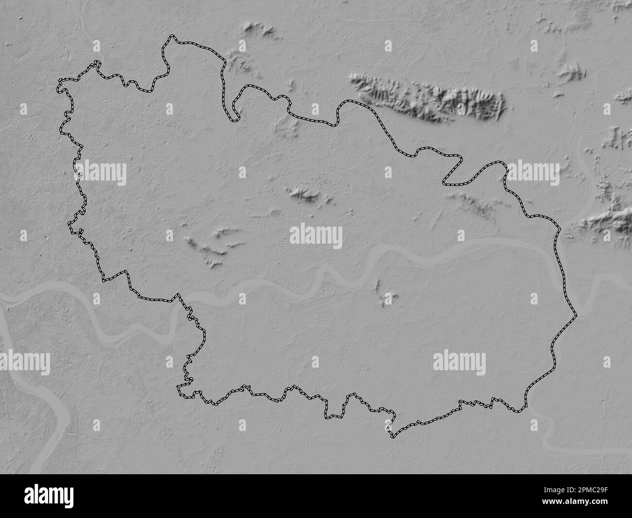 Bac Ninh, province of Vietnam. Grayscale elevation map with lakes and ...