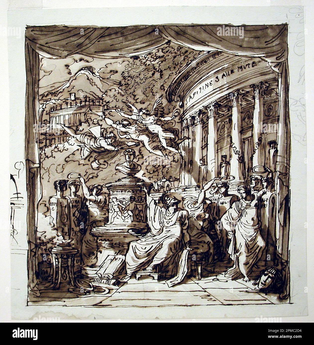 Drawing, Stage Curtain: Minerva Honoring the Poets on Parnassus ...