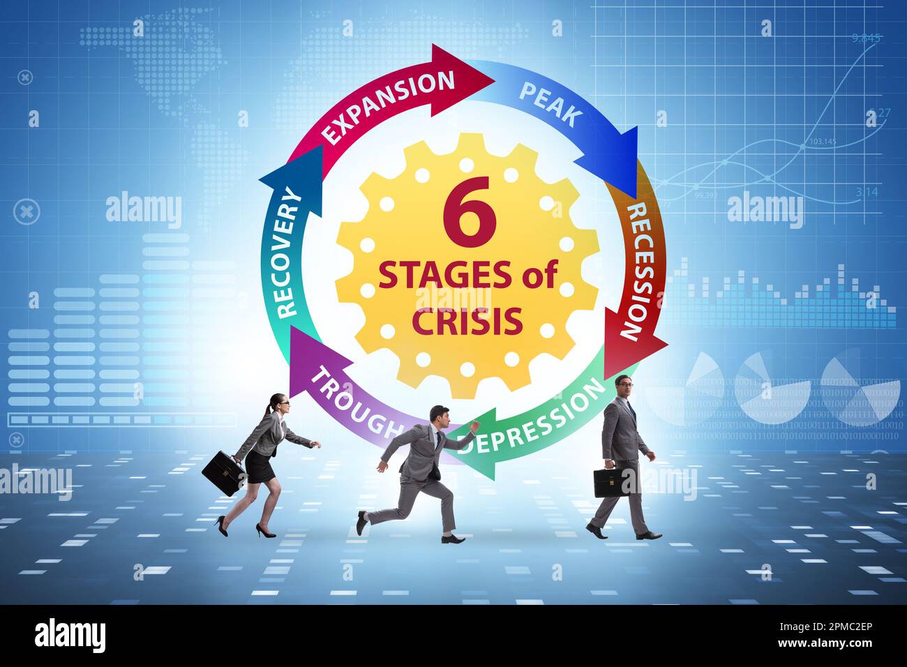 Illustration of the six stages of crisis Stock Photo - Alamy