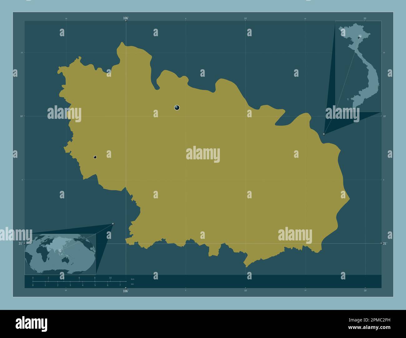 Bac Ninh, province of Vietnam. Solid color shape. Locations of major ...