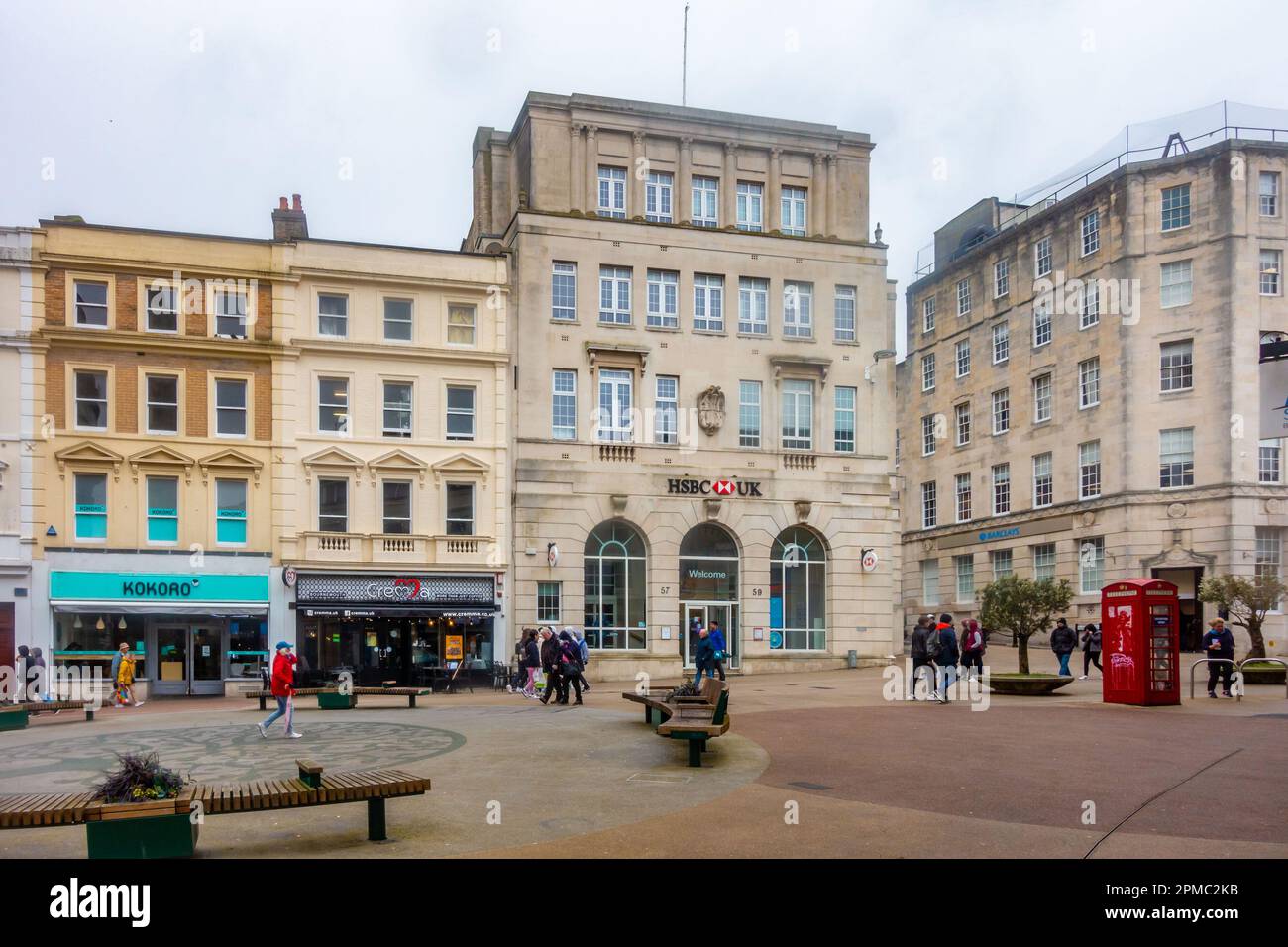 A view of HSBC Bank and shops on Old Christchurch Street in Bournemouth ...