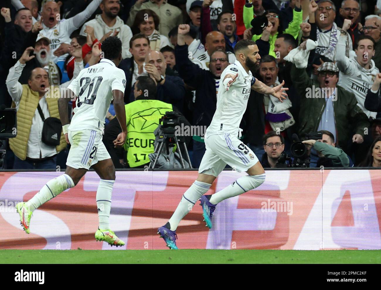 Real Madrid's Karim Benzema (right) celebrates scoring their side's ...