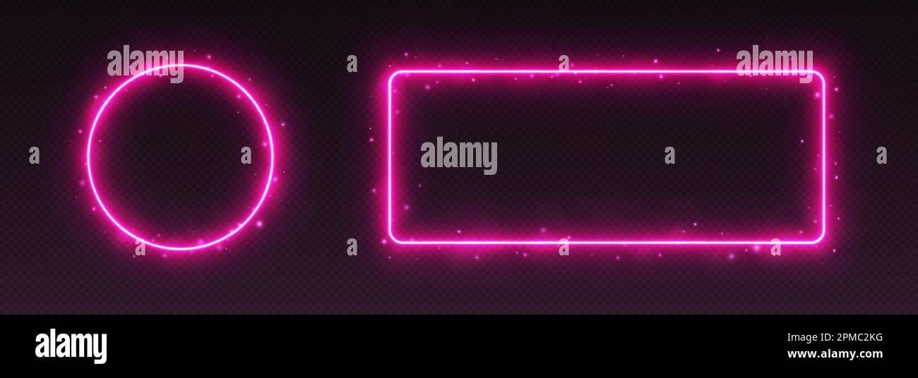 Pink neon frames with smoke and sparkles, glowing borders Stock Vector ...