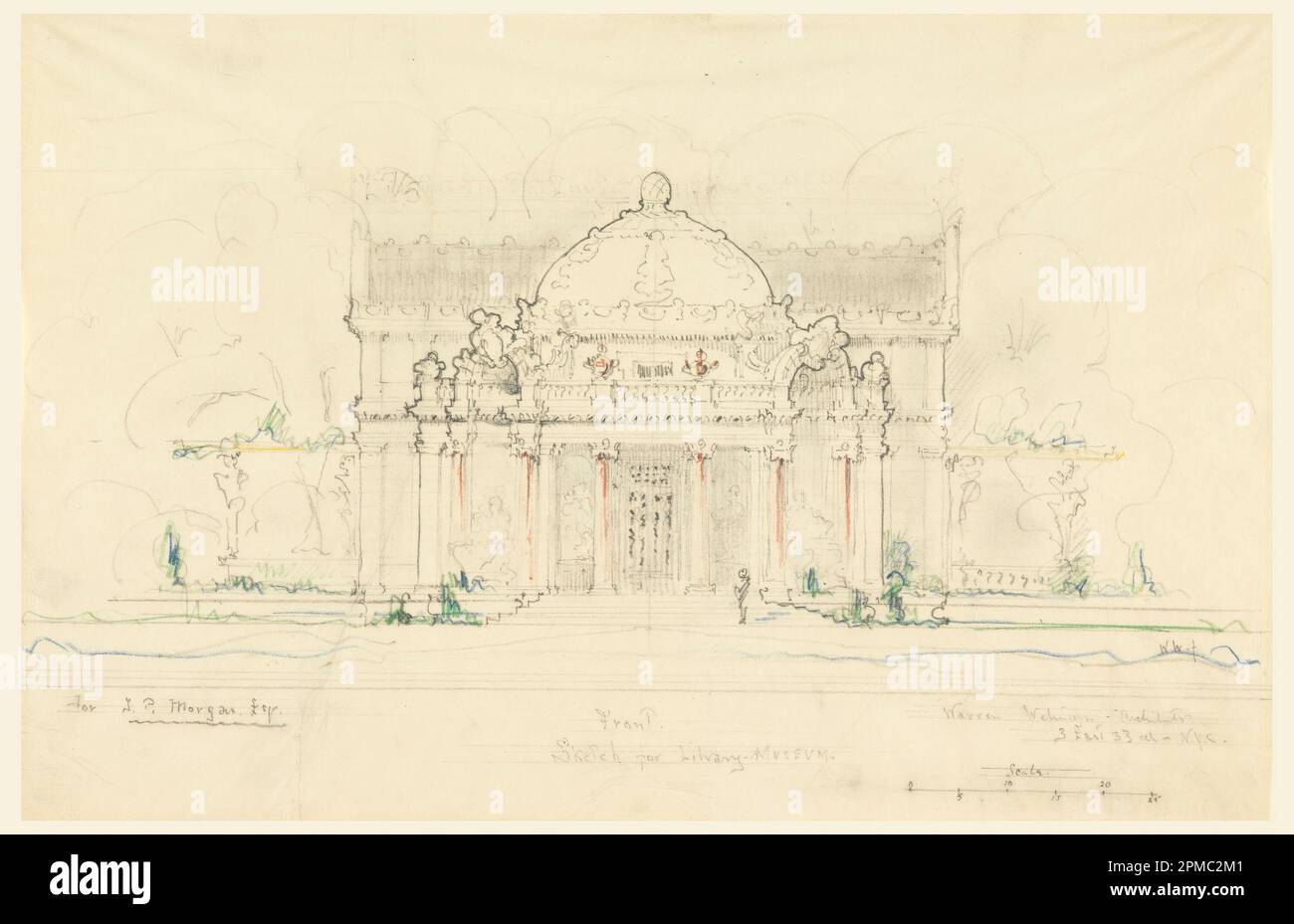 Drawing, Front Elevation, Sketch for Library Museum for J. Pierpont ...