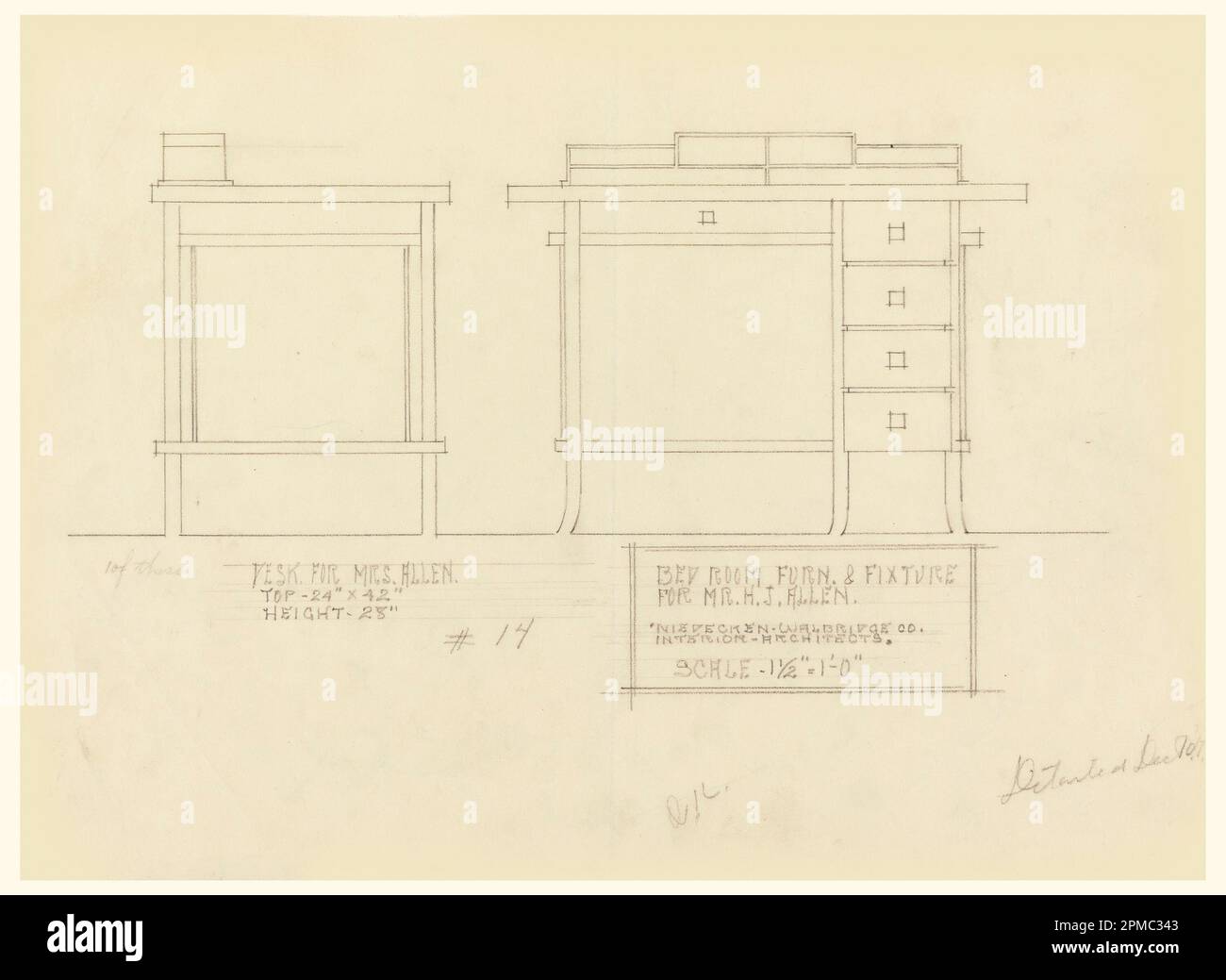 Drawing, Desk for Mrs. Allen, Henry J. Allen Residence, Wichita, Kansas ...
