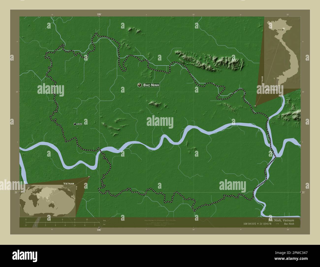 Bac Ninh, province of Vietnam. Elevation map colored in wiki style with ...