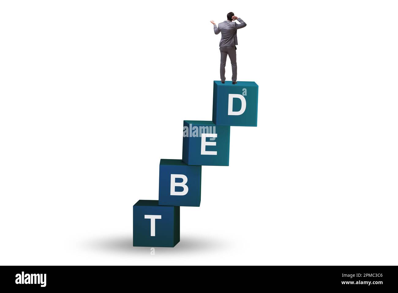 Debt and loan concept with businessman on the cubes Stock Photo - Alamy