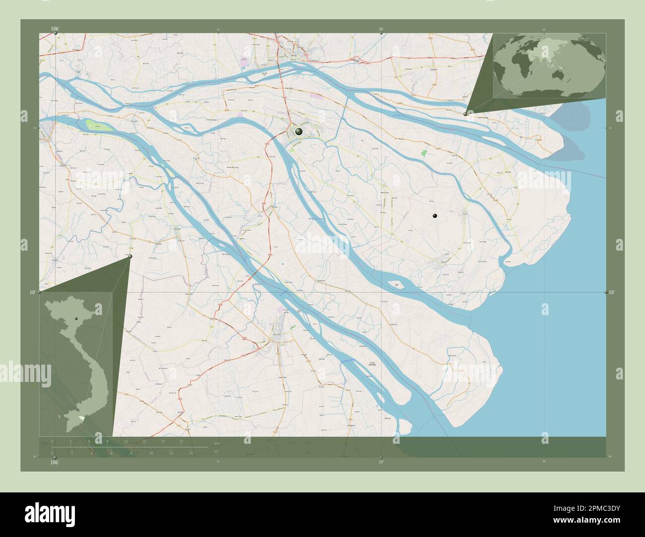 Ben Tre, province of Vietnam. Open Street Map. Locations of major ...