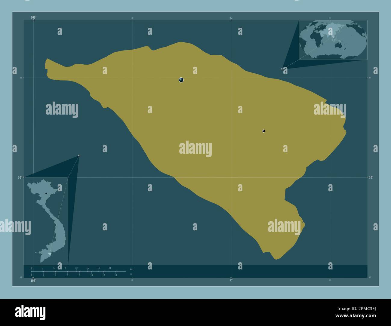 Ben Tre, province of Vietnam. Solid color shape. Locations of major ...