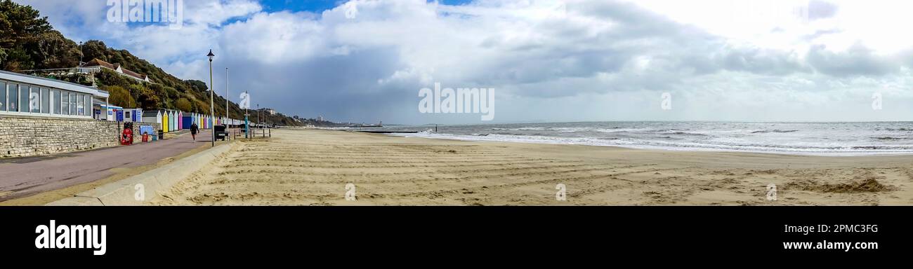 A view along Alum Chine beach at Bournemouth, Dorset, UK in April 2023 ...