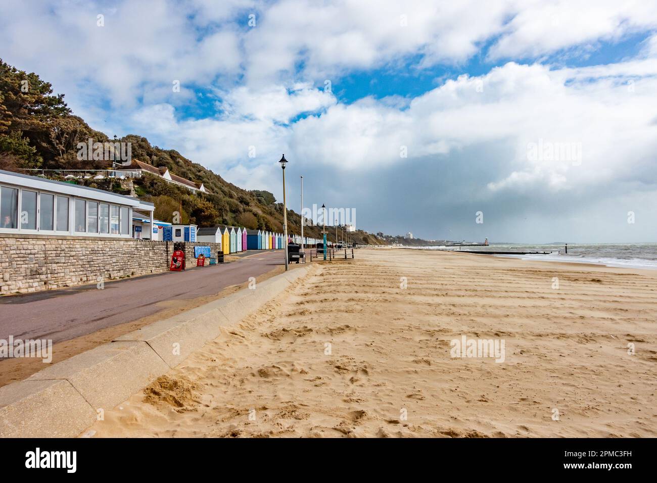 A view along Alum Chine beach at Bournemouth, Dorset, UK in April 2023 ...