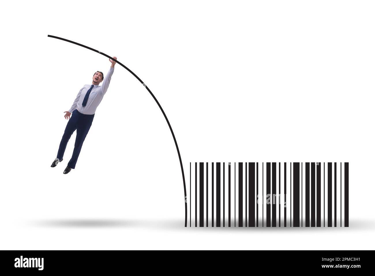 Businessman jumping over bar code in the pole vaulting Stock Photo - Alamy