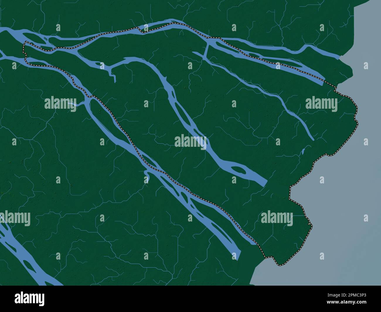 Ben Tre, province of Vietnam. Colored elevation map with lakes and ...