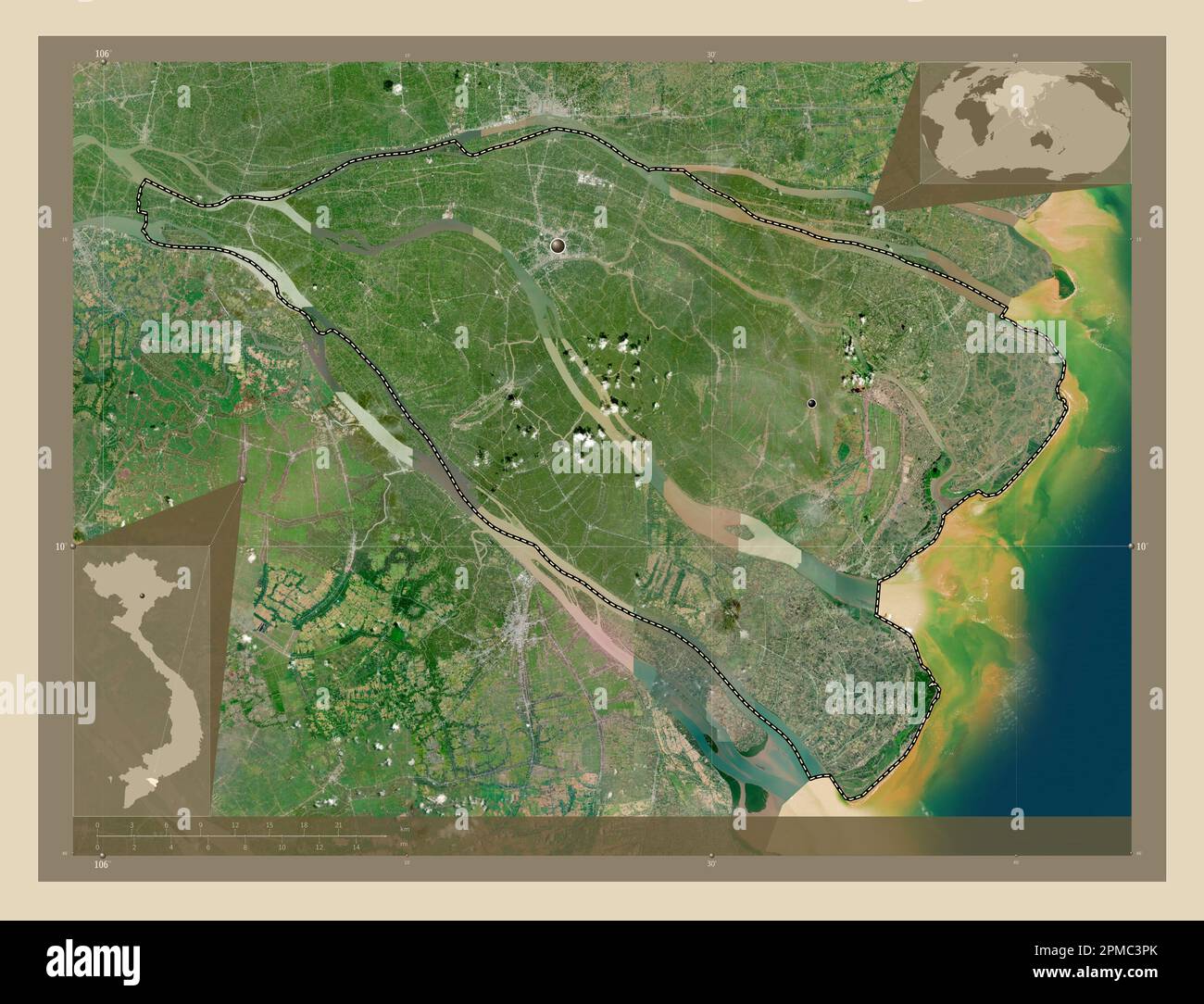 Ben Tre, province of Vietnam. High resolution satellite map. Locations ...