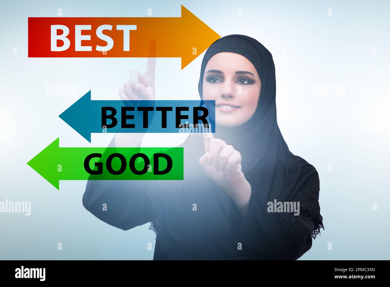 Businesswoman in good better and the best concept Stock Photo - Alamy