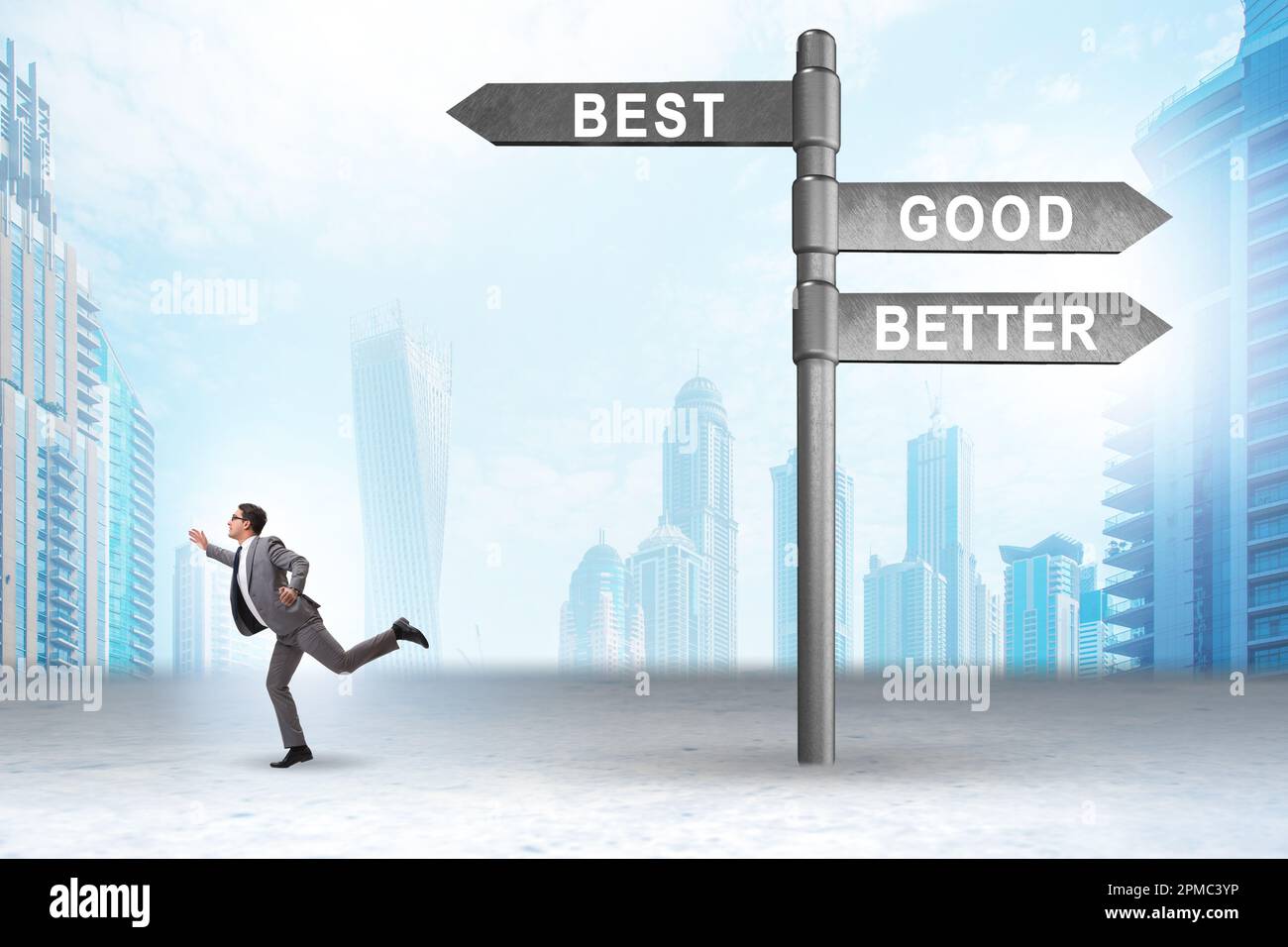 Crossroads concept with good better and the best Stock Photo - Alamy