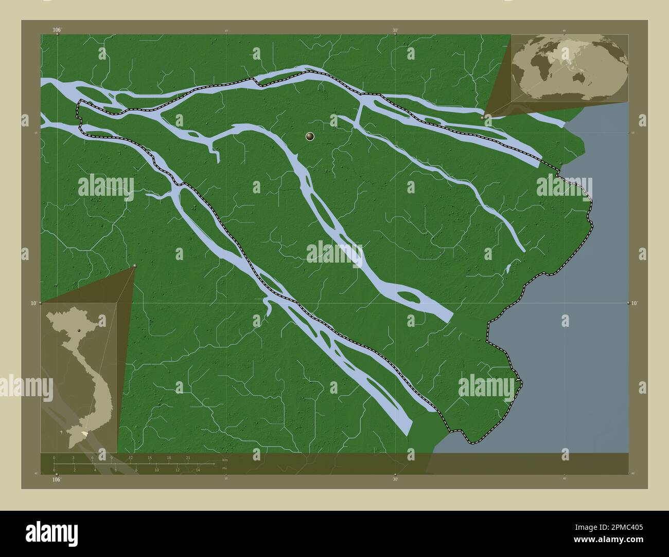Ben Tre, province of Vietnam. Elevation map colored in wiki style with ...