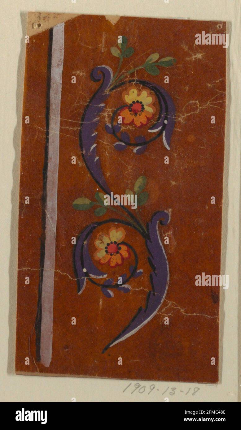 Drawing, Design for a Woven Vertical Border; France; brush and gouache ...