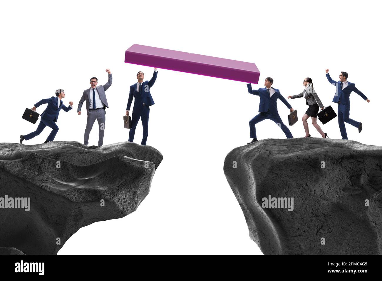 Concept of teamwork with the bridge being built Stock Photo - Alamy