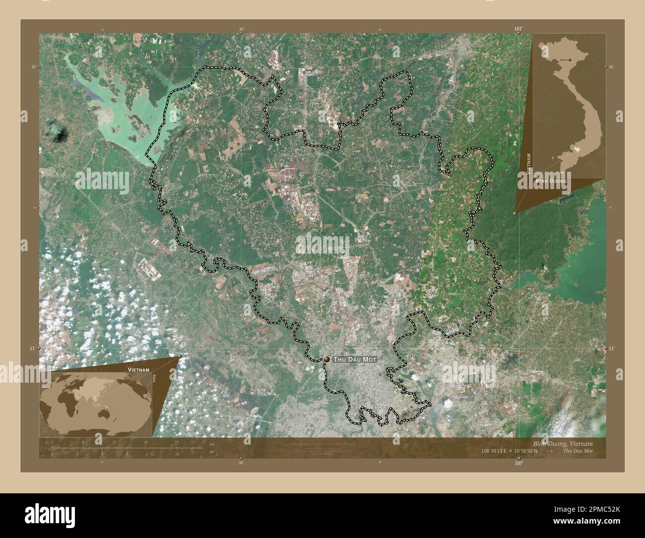 Binh Duong, province of Vietnam. Low resolution satellite map ...