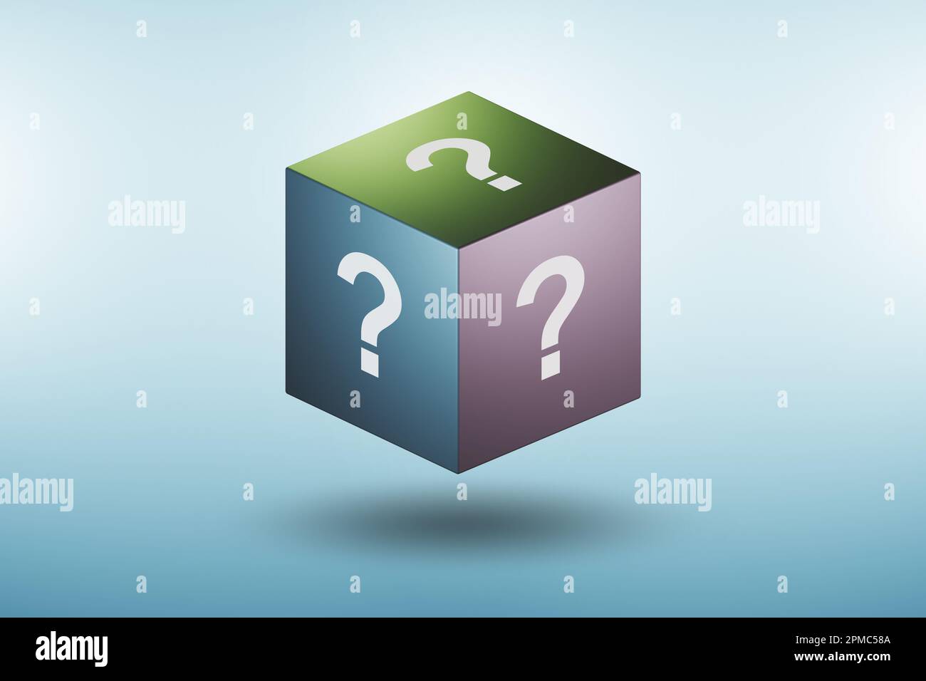 Cube with the question marks on its sides Stock Photo - Alamy