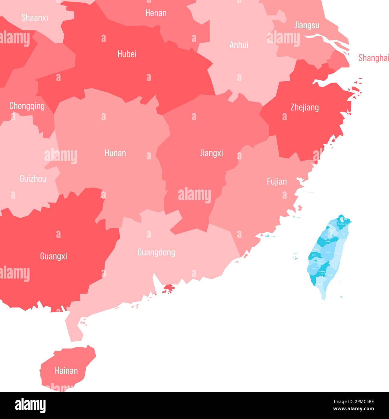 Political map of Taiwan and China focused on Taiwan and the nearest ...