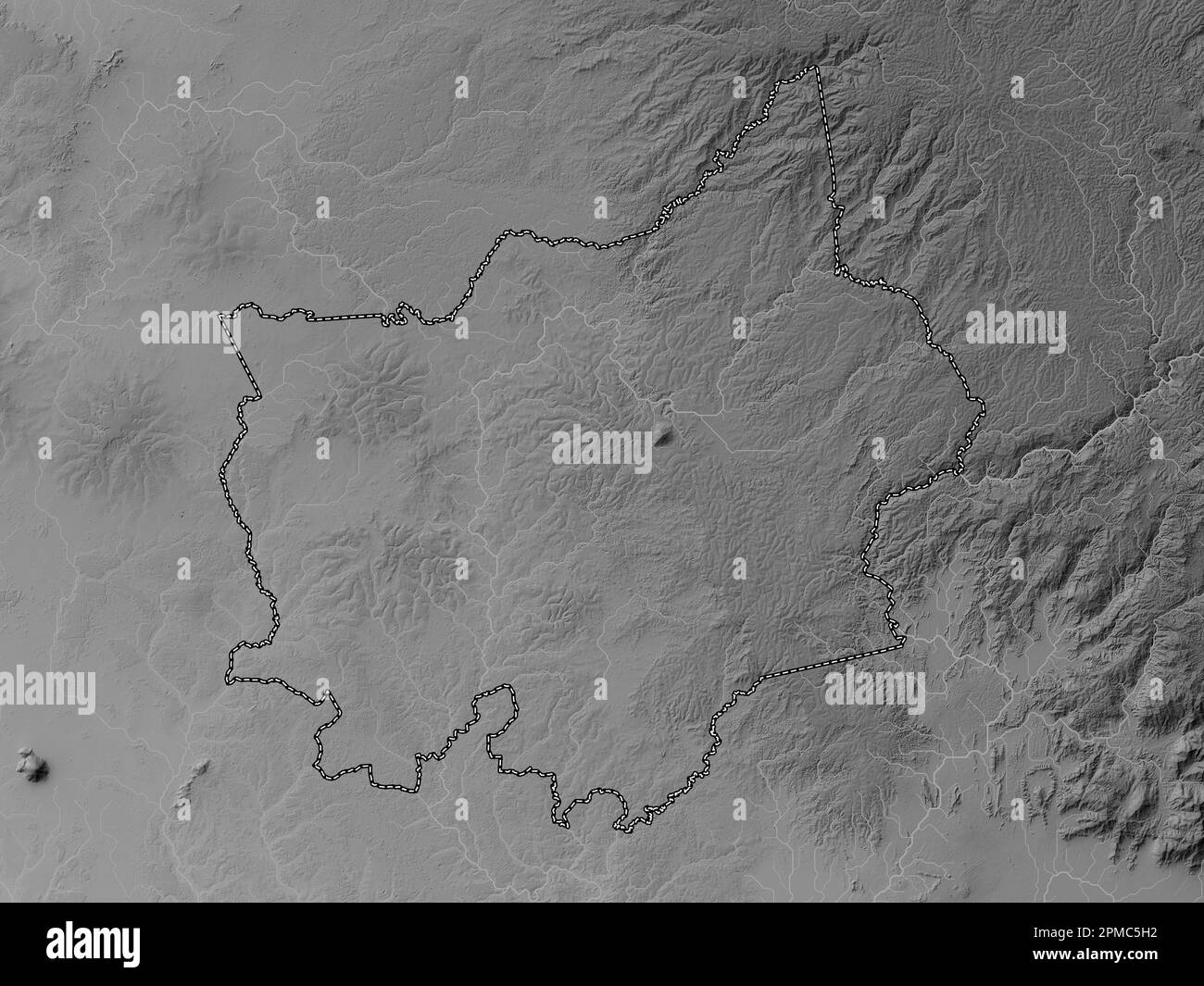 Binh Phuoc, province of Vietnam. Grayscale elevation map with lakes and ...