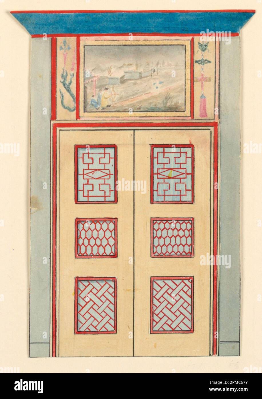 Drawing, Door and Over Door, Blue (South) Drawing Room; Designed by ...