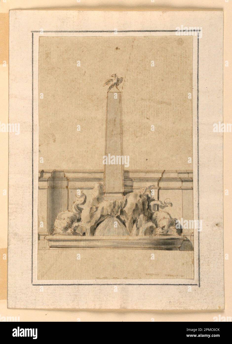 Drawing, Elevation of a Fountain; Italy; pen and brown ink, brush and ...