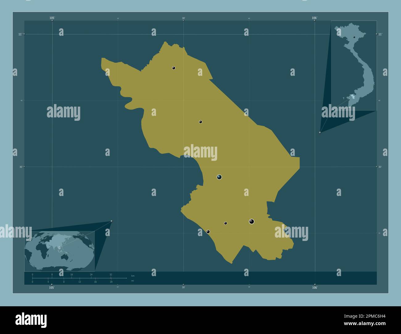 ong Thap, province of Vietnam. Solid color shape. Locations of major ...