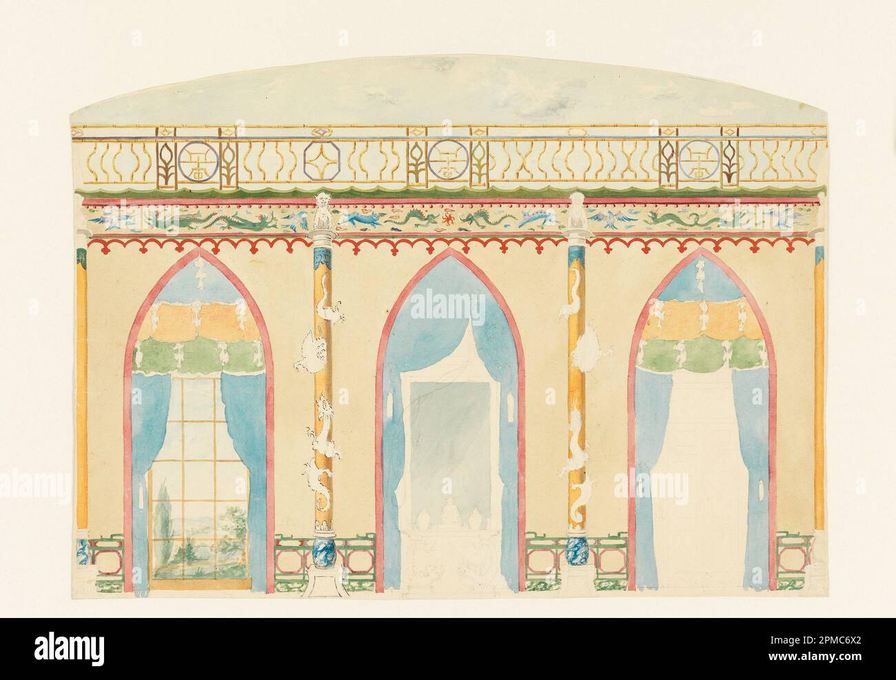 Drawing, Design for Wall with Three Gothic Arches, Royal Pavilion ...