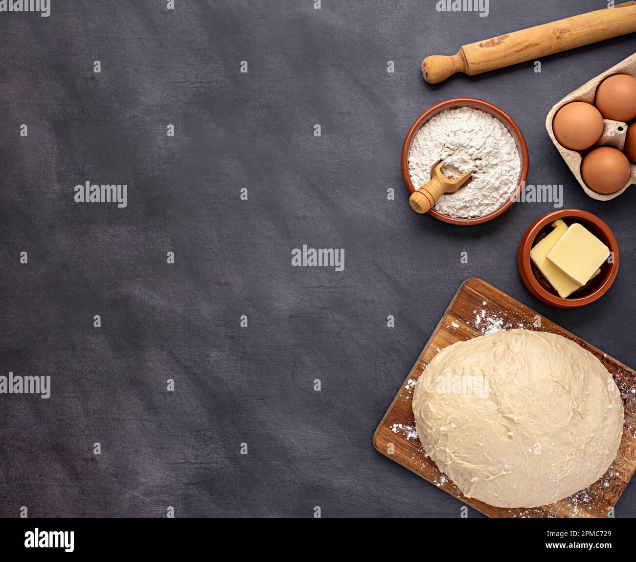 Blank photography of raw dough, sourdough, ingredients, butter, egg ...