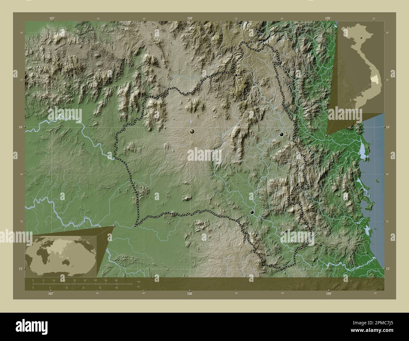 Gia Lai, province of Vietnam. Elevation map colored in wiki style with ...