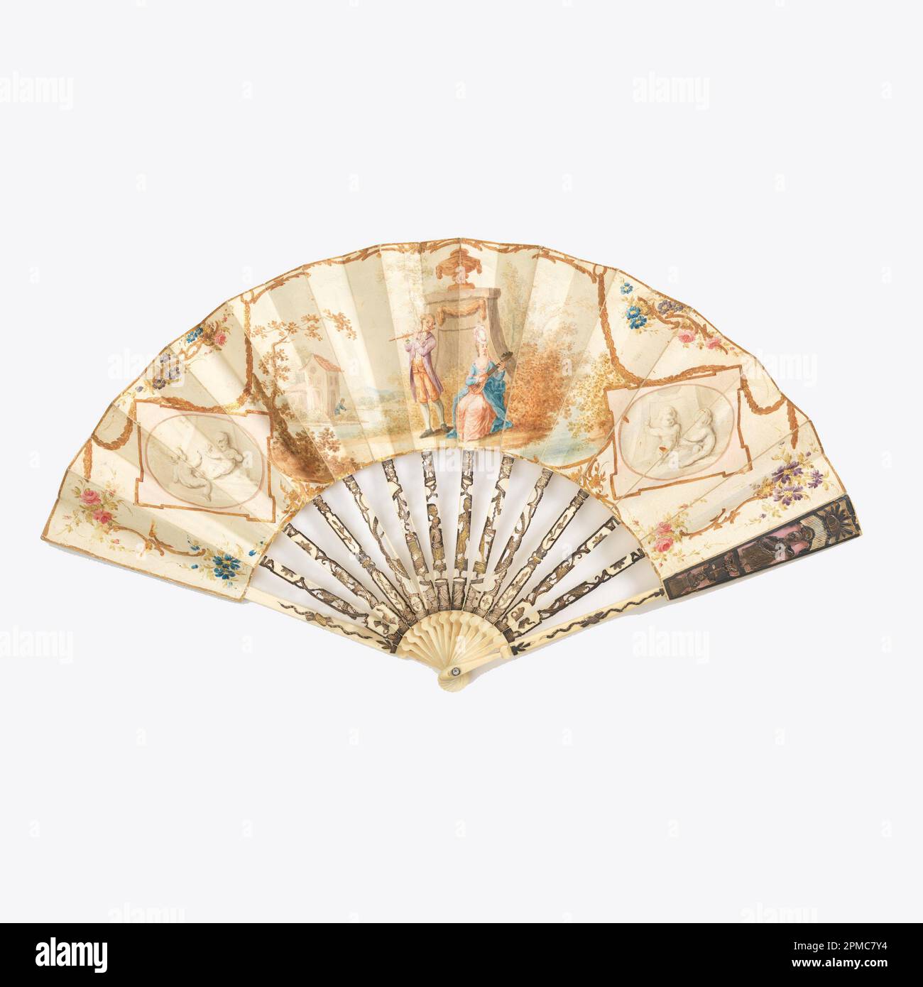 Carved and painted pearl ivory sticks and guards hi-res stock ...