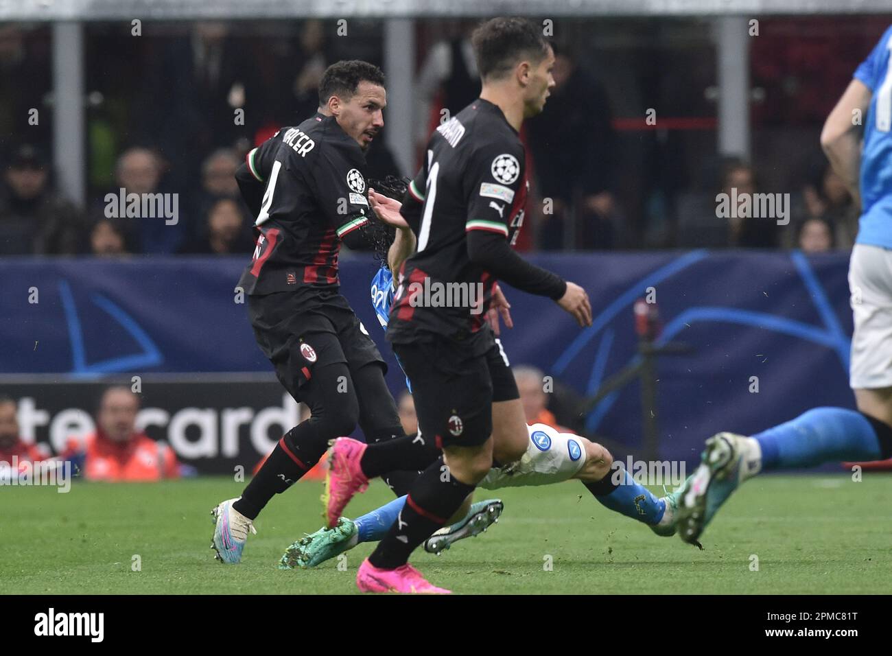 Milan, Italy. 12th Apr, 2023. Ismael Bennacer of AC Milan scores goal 1-0 during the Serie A ...