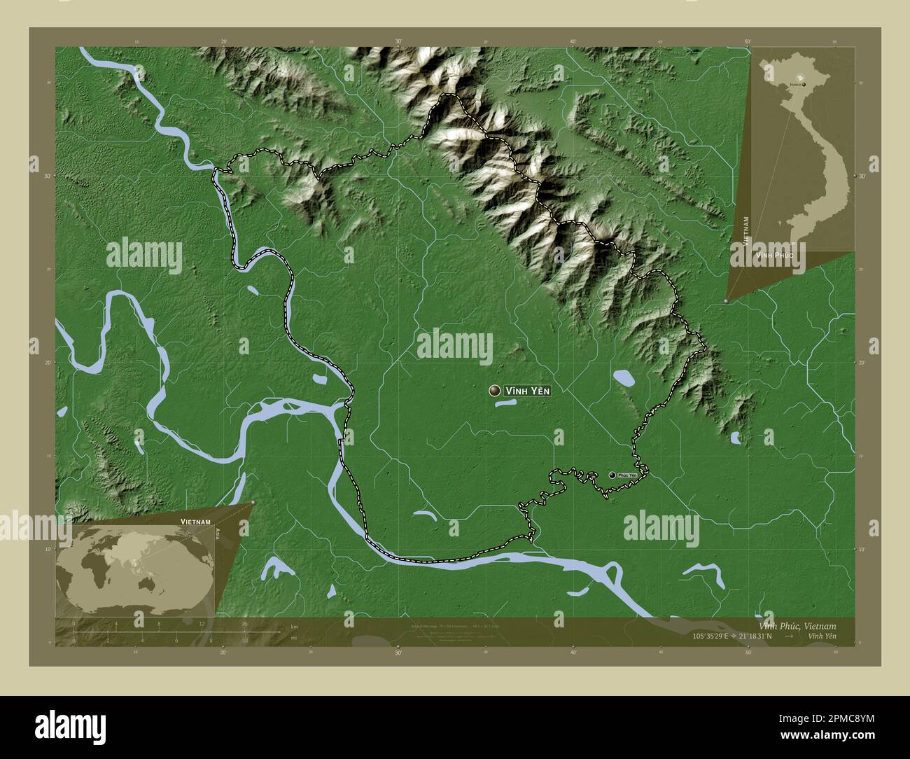 Vinh Phuc, province of Vietnam. Elevation map colored in wiki style ...