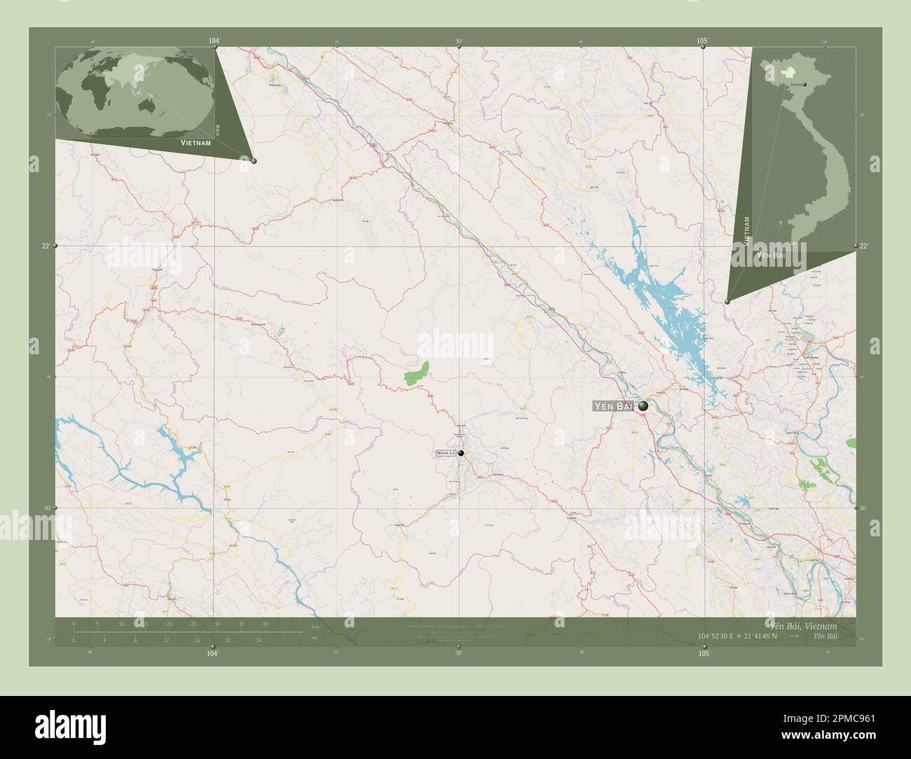 Yen Bai, province of Vietnam. Open Street Map. Locations and names of ...