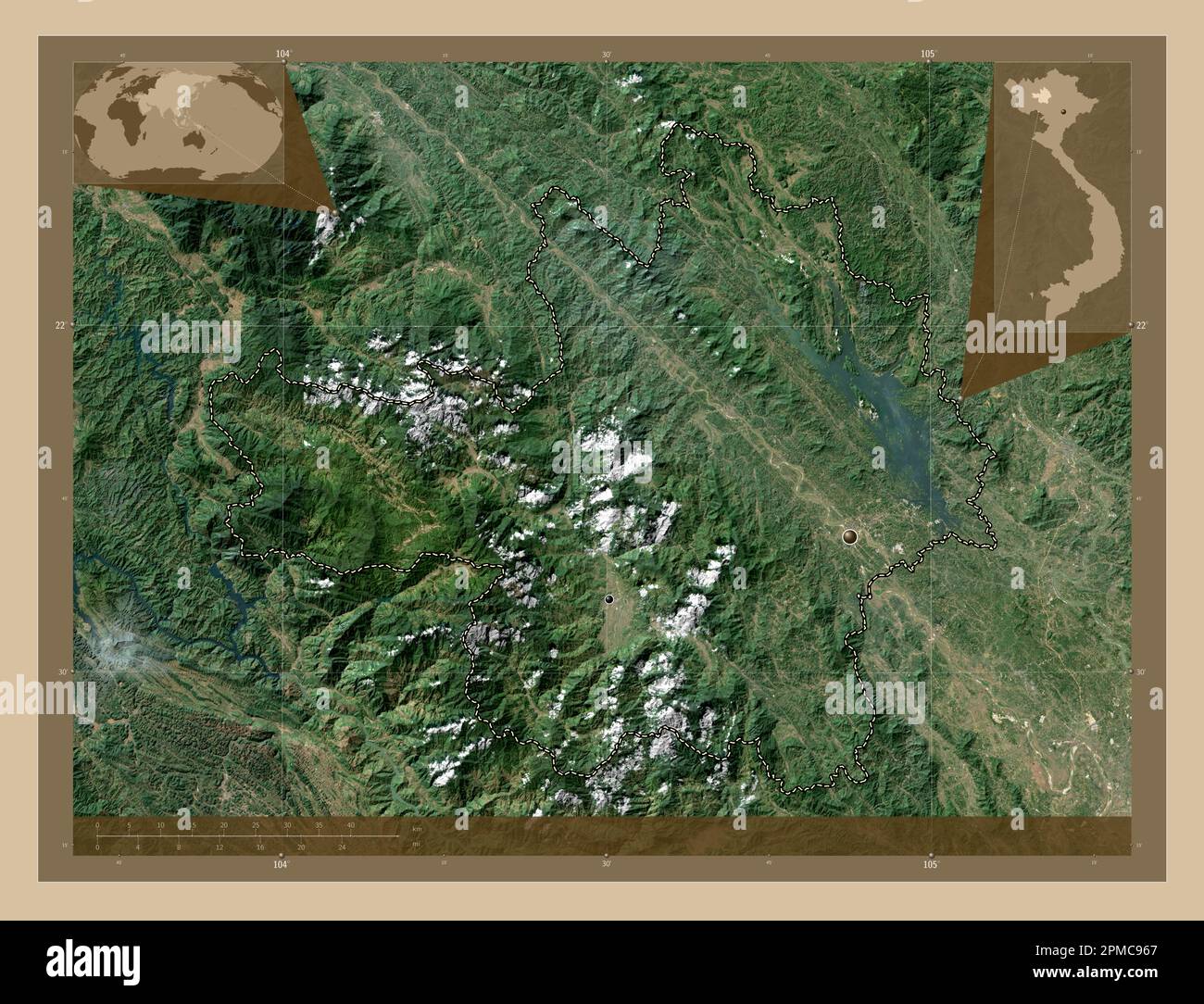 Yen Bai, province of Vietnam. Low resolution satellite map. Locations ...