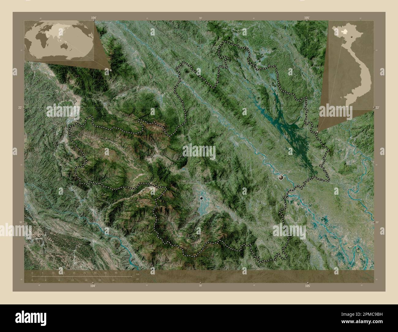 Yen Bai, province of Vietnam. High resolution satellite map. Locations ...