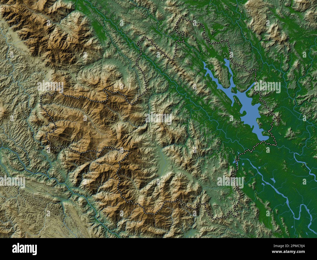 Yen Bai, province of Vietnam. Colored elevation map with lakes and ...